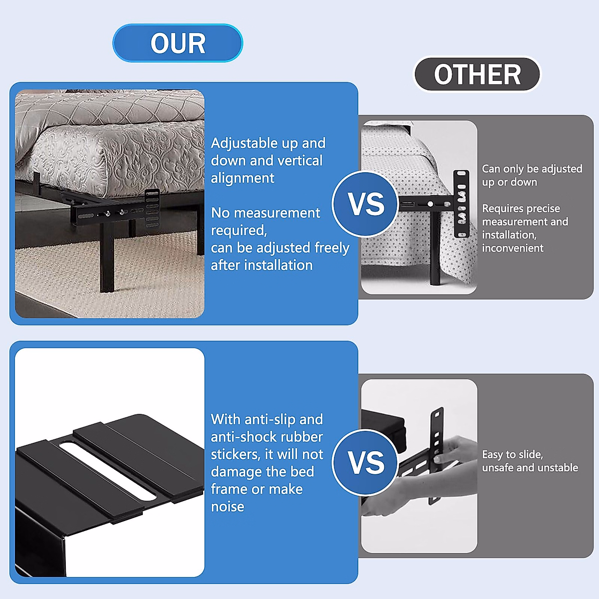 Headboard Brackets Kit for Adjustable Bed Base, Headboard Wall Mounting Brackets, Footboard Attachment for Bed Metal Frame, Headboard Extension Adapter Kit for Twin Full Queen King Size Bed