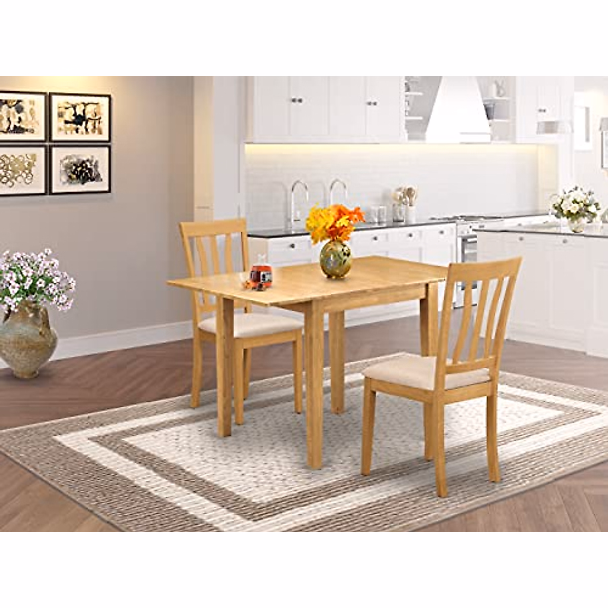 East West Furniture NDAN3-OAK-C Dining Set, 3 Piece