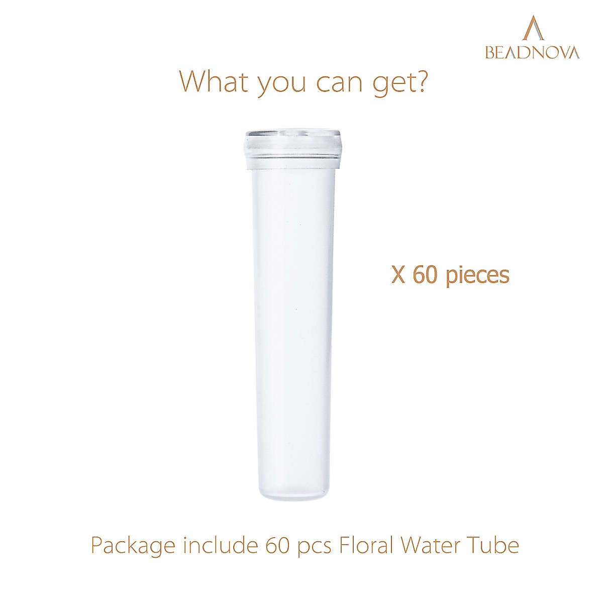 BEADNOVA Flower Water Tubes 2.8 Inch Plastic Water Tubes for Flowers Floral Vials with Caps for Decoration Flower Arrangement (Clear, 60 Pcs)