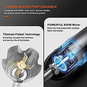 MegaWise Pro Titanium Reinforced 3-in-1 Immersion Hand Blender, Powerful with 80% Sharper Blades, 12-Speed Corded Blender, IncludingWhisk and Milk Frother (Black Or Red)