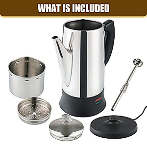 APOXCON Electric Coffee Percolator with ETL Approval, Stainless Steel Coffee Maker 1000 Watt with Simple Glass Knob Top, Auto Keep Warm Function & Cord-less Sever, Easy to Clean (12 Cup)