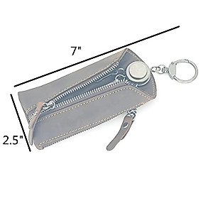JJNUSA Genuine Leather Key Chain Zipper Coin Case, Leather Car Smart Key Chain Metal Hook and Keyring Zipper Coin Wallet (Darkbrown)