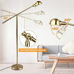 DINGLILIGHTING DLLT Metal Floor Lamp, Adjustable Swing Arm Reading Standing Lamp, 9W Modern Pole Light Brass Task Lighting for Living Room Bedroom Office Home Decor, E26 Bulb Included, Gold