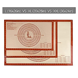 Non-slip Silicone Pastry Mat Extra Large with Measurements 36''By 24'' for Silicone Baking Mat, Counter Mat, Dough Rolling Mat,Oven Liner,Fondant/Pie Crust Mat（Red）