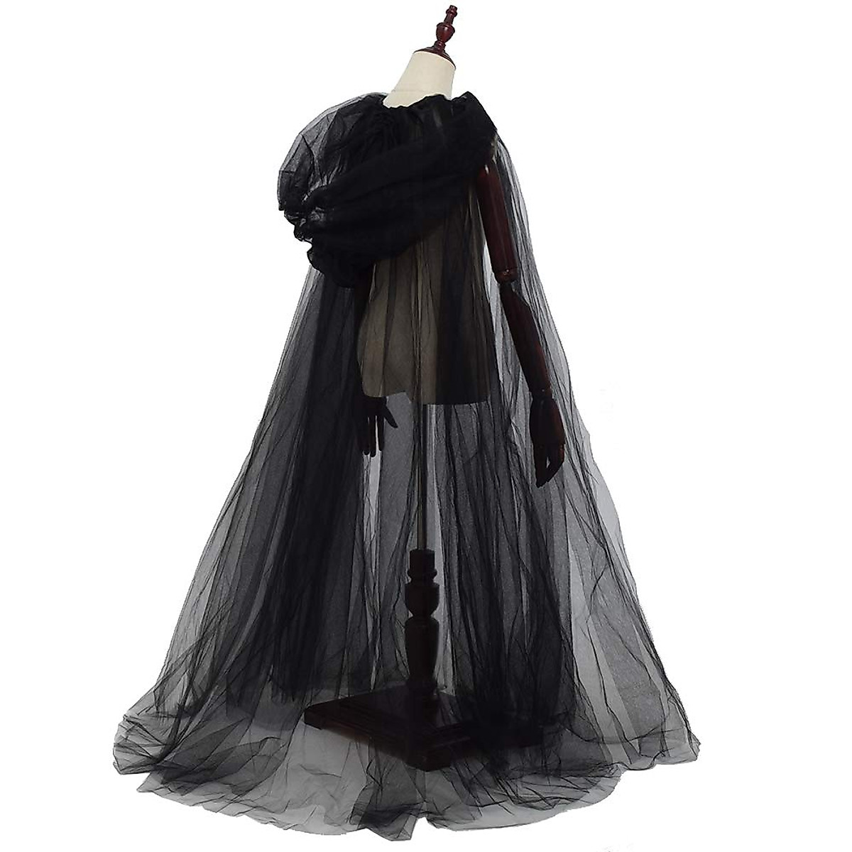 Ghost Costume Haunted Hooded Cape Costume Black Capes for Women Bride Hooded Cape Cloak 59.06 IN (Black)