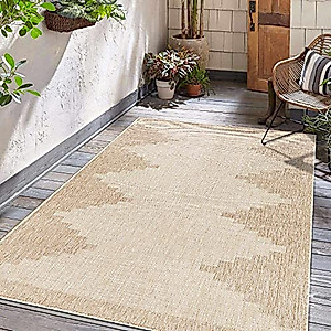 BoutiqueRugs Djugun Moroccan Geometric Area Rug - Outdoor Safe - Performance Rug for Porch, Patio, Entryway - High Traffic Rug - Beige, Cream, Tan, Brown - 2' x 2'11" (2x3 Small Area Rug)