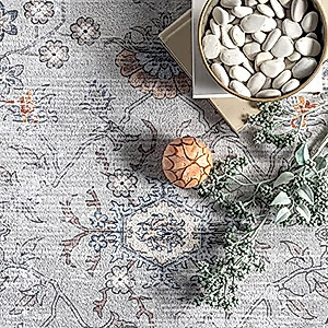 nuLOOM Julia Machine Washable Transitional Border Area Rug, 5' x 8', Light Grey