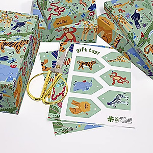 CENTRAL 23 Safari Wrapping Paper - Baby Animal Wrapping Paper - 6 Sheets Of Birthday Gift Wrap - For Birthday Boys and Girls - Comes with Fun Stickers Vegan Ink