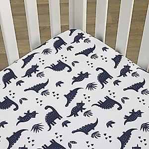 Carter's Dino Adventure Super Soft White and Blue Fitted Crib Sheet