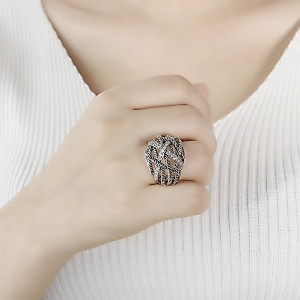 UNY Ring Twisted Cable Wire Weave Designer Fashion Brand David Womens Vintage Valentine Love Gifts Rings (silver-and-gold-plated-brass, 7)