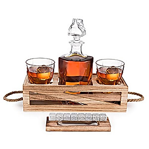 Whiskey Decanter Gift Set - Husband Birthday Gifts Chilling Rocks Stones Scotch Bourbon Holder – 2 Whiskey Glasses - Perfect Whiskey Decanter Set for Scotch Alcohol Bourbon Gift for Men Dad Boyfriend