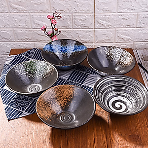 Japanese Ramen Bowls Set of 2, Ceramic Noodle Soup Cereal Bowls(BLC)