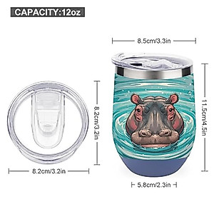 OPTKSNCU 304 Stainless Steel Insulated Cup with Lid, Cute Hippopotamus Print Print Durable, And Easy to Clean – Ideal for Home, Office, And Gift Giving