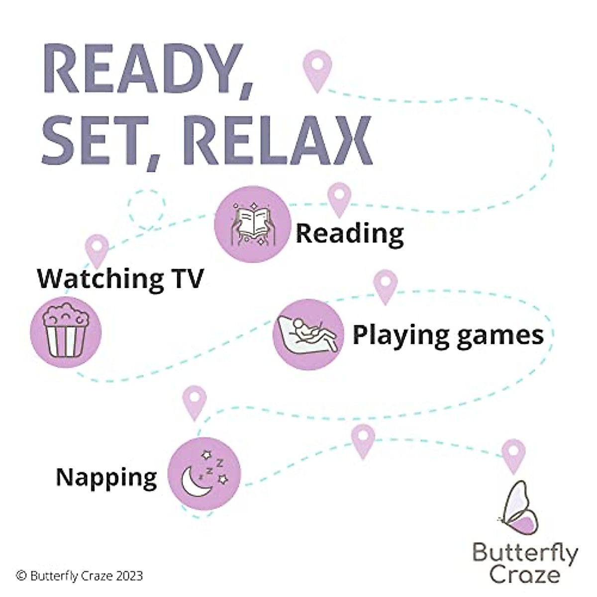 Butterfly Craze Bean Bag Chair Cover, Functional Toddler Toy Organizer, Fill with Stuffed Animals to Create a Jumbo, Comfy Floor Lounger for Boys or Girls, Stuffing Not Included, Purple Polka Dots