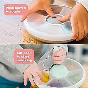 GoBe Kids Snack Spinner Bundle with Hand Strap and Sticker Sheet - Reusable Snack Container with 5 Compartment Dispenser and Lid | BPA and PVC Free | Dishwasher Safe | No Spill, Leakproof