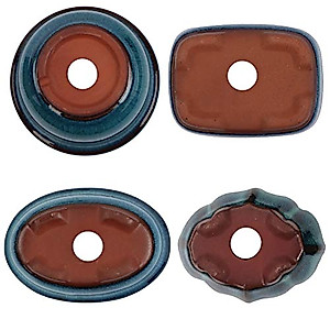 kilofly Happy Bonsai Mini Glazed Pots Value Set of 4, with 4 Soft Mesh Drainage Screens