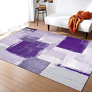 Elegant Gradient Purple Farmhouse Abstract Oil Paint Modern Art Area Rug 3'x5',Outdoor Indoor Small Carpet Runner for Kids Teen Girls Boys Bedroom,Living Room,Bathroom,Classroom,Washable Area+Rug