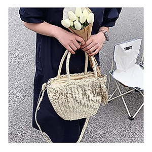 abigail paige Women Straw Handbags For Summer Beach Weave Shoulder Bag Rattan With Tassel (beige)