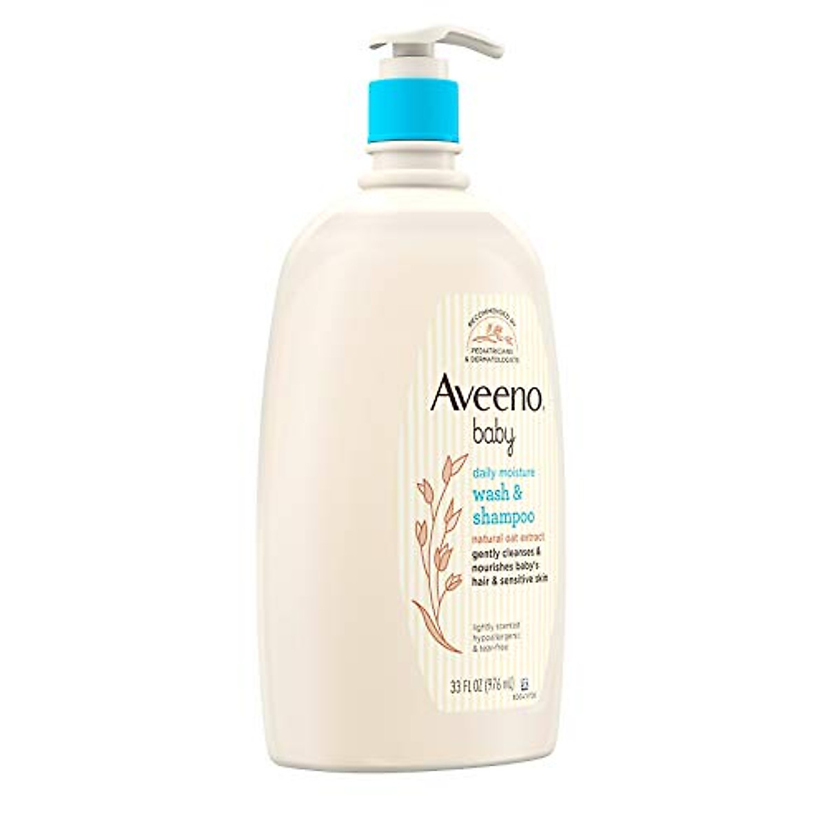 Aveeno Baby Daily Moisture Gentle Bath Wash & Shampoo with Natural Oat Extract, Hypoallergenic, Tear-Free & Paraben-Free Formula For Sensitive Hair & Skin, Lightly Scented, 33 fl. oz