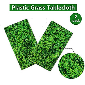 2 PCS Green Grass Tablecloth Grass Pattern Table Covers Disposable Plastic Golf Soccer Sports Field Table Cover for Sports Theme Parties Decorations Soccer Outdoor Indoor Event Picnic Supplies