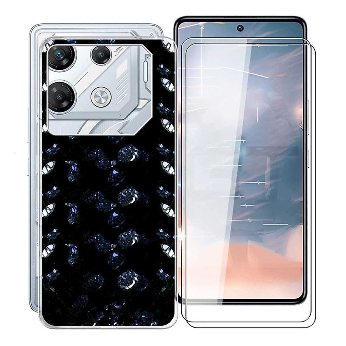 KJYFOANI for Infinix GT 10 Pro Case with 2 x Tempered Glass Screen Protector, Transparent Shockproof Solf Silicone Protection Case for Infinix GT 10 Pro, Case for Women Men, (6.67") - XT24