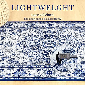 OHWPEAT 5x7 Feet Boho Vintage Living Room Area Rug, Lightweight Non-Shedding Carpet, Hardwearing Stain-Resistant Machine Washable, Non-Slip Rug for Bedroom Office Dining Room Kids Room, Blue Rugs