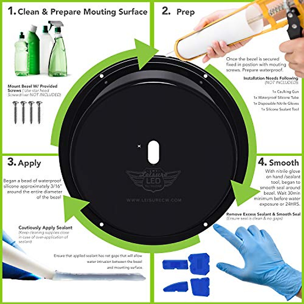 Leisure LED RV Trailer Camper 5th Wheel Black 8.5" Round Scare Porch 12V LED Light 600 LM with Angled Bezel (LED Light with Angle Bezel Black)