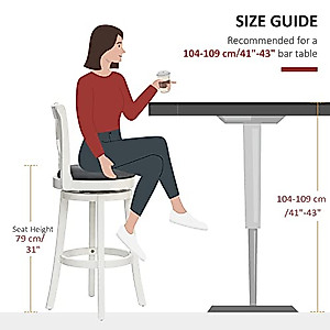 HOMCOM Traditional Bar Height Bar Stool, 31 Inch Seat Height Barstool, Swivel PU Leather Upholstered Chair, with Cross Back and Rubberwood Frame, Set of 2, Cream White