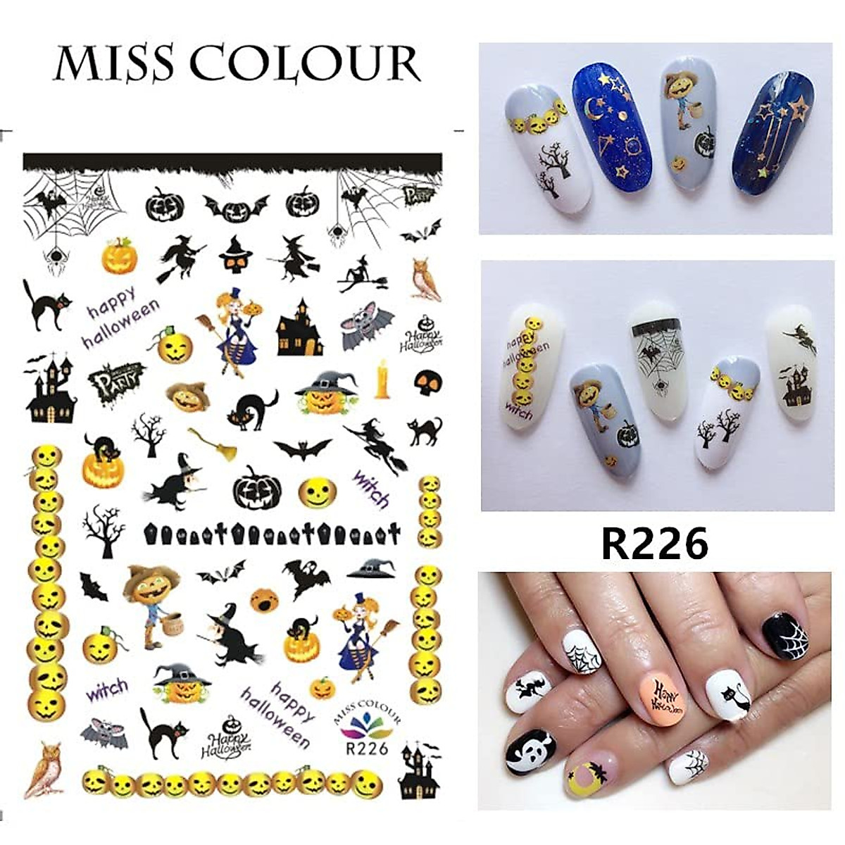 8 Sheets Halloween Nail Art Stickers Decals Self-Adhesive Pegatinas Uñas Cute Scream Horror Skull Spider Web Witch Nail Supplies Nail Art Design Decoration Accessories