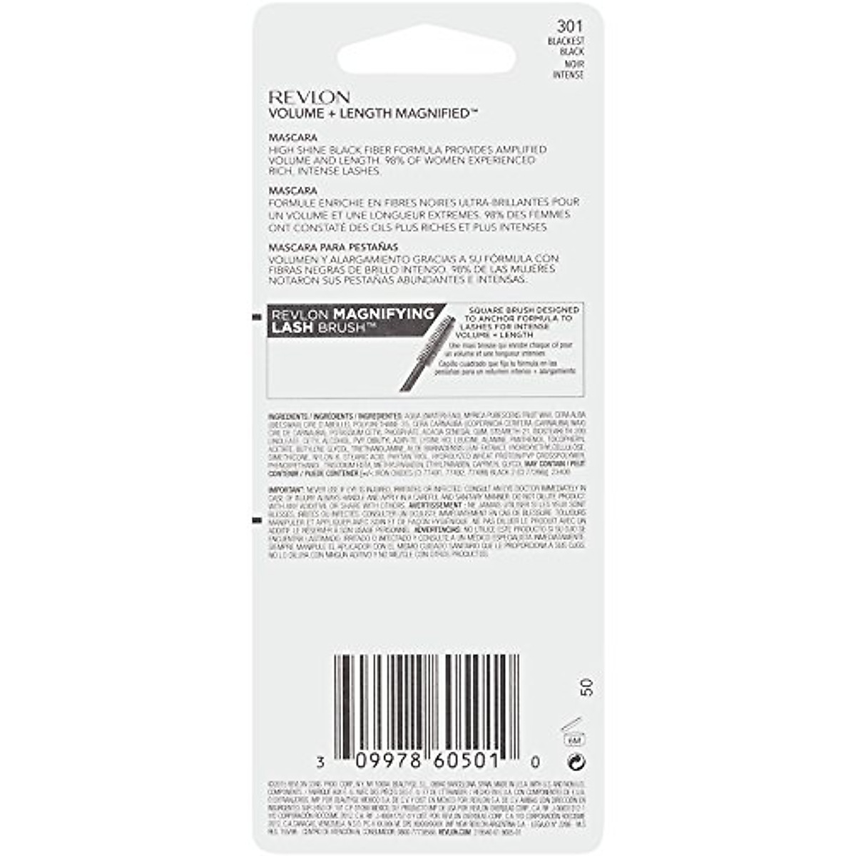 Revlon Mascara, Volume & Length Eye Makeup, Non-Waterproof, No Clump, Smudge Proof, Flake Proof, 301 Blackest Black, 0.28 Fl Oz