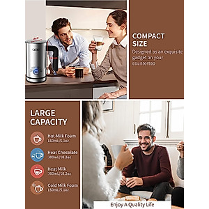 Gevi Milk Frother, 4 in 1 Stainless Steel Electric 10.1 oz/2.5 oz Automatic Cold and Hot Milk Foam Maker & Milk, Chocolate Warmer for Macchiato, Cappuccino, Hot Chocolates, Latte, 500W, 120V, Silver