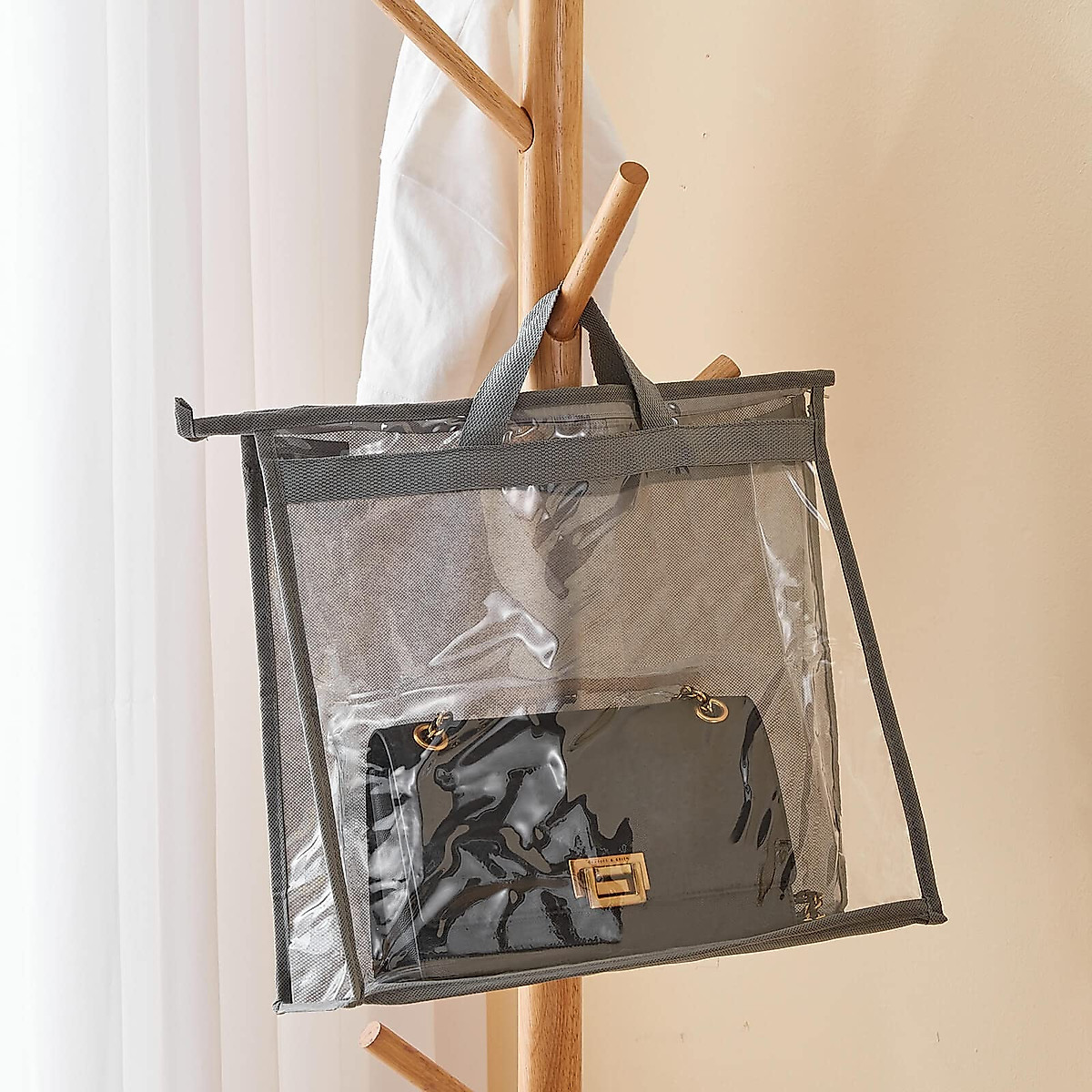 Fyoudis Transparent Handbag Dust Cover Bag Purse Storage Organizer with Zipper - Clear Dust-proof bag Purse Protector Storage Bag for Closet Shelf - 5 Sizes