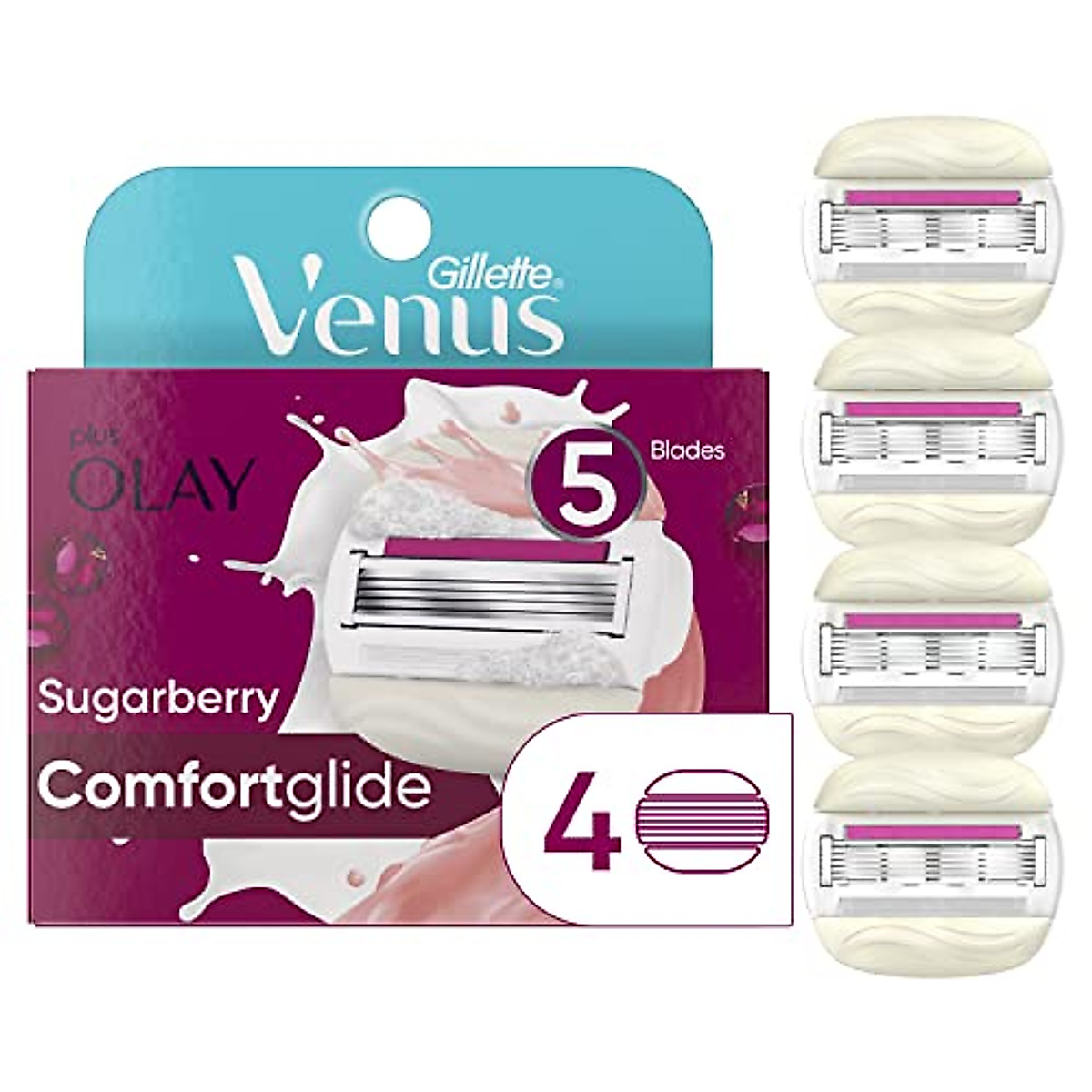 Gillette Venus ComfortGlide plus Olay Sugarberry Women's Razor Blade Refills, 4 Count