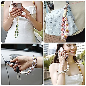 Macrame Wristlet Keychain Daisy Weave Bracelet Keychains Handmade Wrist Lanyard Boho Rope Keyring Phone Holder for Women Girl