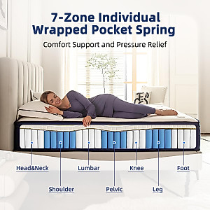 Queen Mattress 14 Inch, Memory Foam Hybrid Mattress Queen, Pocket Coils Bed Mattress IN-A-BOX Motion Isolation Back Pain Relief&Lumbar Support, with CertiPUR-US Certified, Plush Feel, 120-Night Trial