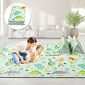 LFCREATOR Baby Play Mat,79" x 71" Extra Large Play Mat for Baby,Anti Slip Non Toxic Infant Play Mat ，Waterproof Reversible Play mat with Fabric Covering Edge,Dinosaur