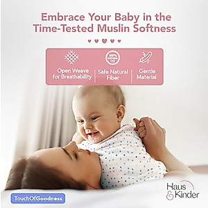 haus & kinder Muslin Swaddles for Newborns, Pack of 5 Super Soft & Skin-Safe Cotton Baby Swaddle Blanket, Receiving Blankets for Boys & Girls (Pink Edition)