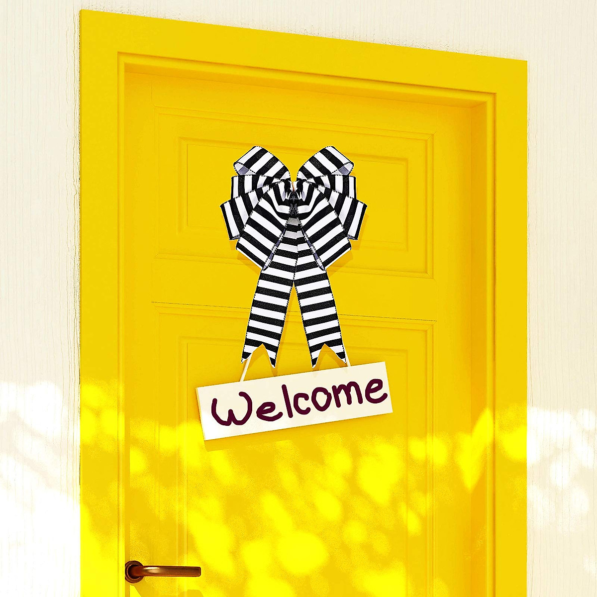 2 Rolls 10 Yards Horizontal Stripe Wired Ribbon Burlap Ribbon for Wreath, Bows Decor (Black)