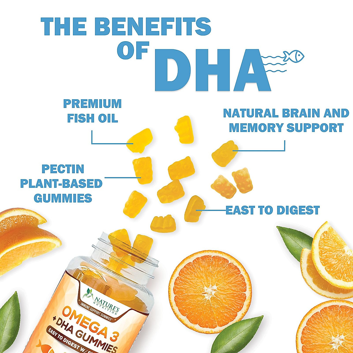 Omega 3 Fish Oil Gummies, Heart Healthy Omega 3 Gummy Supplement with High Absorption DHA & EPA, Extra Strength Joint & Brain Support, Omega 3 Fish Oil Nature's Vitamin, Orange Flavor - 120 Gummies