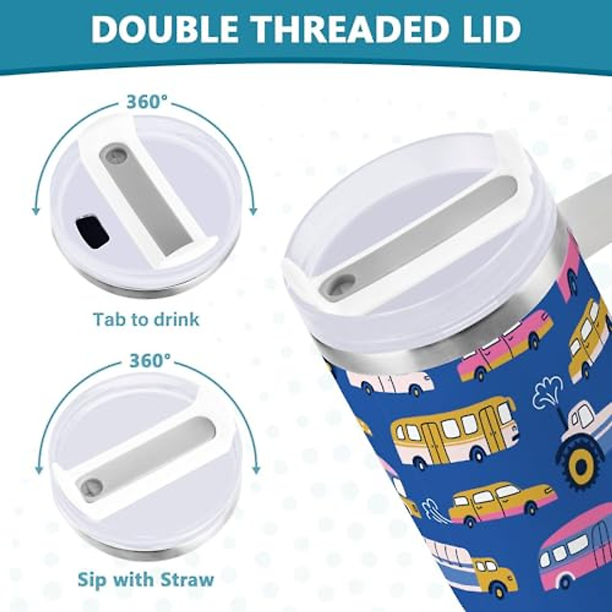 Caikeny Insulated Tumblers with Lid and Straw City Cars Tractors 30 oz Reusable Stainless Steel Cup Vehicles Water Bottle Coffee Travel Tumbler Mug for Women Men