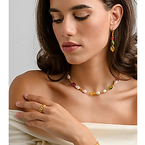 POTESSA Chain Link Rings for Women 18K Gold Plated Dainty Trendy Cuban Link Ring