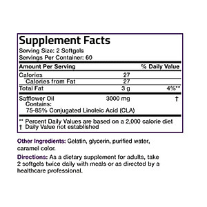 Bronson CLA 3000 Extra High Potency Supports Healthy Weight Management Lean Muscle Mass Non-Stimulating Conjugated Linoleic Acid 120 Softgels