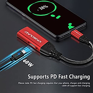 USB C to 3.5 mm Jack Adapter, 24bit Hi-Res Sound Type C to Audio Connector PD Fast Charging Compatible with Samsung Galaxy S22/S21/S20 Plus, Pixel 6/5/4/3/2, iPad Pro/iPad Air/iPad Mini, Red