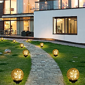 Solar Lights Outdoor Garden Decorative - 2 Pack Solar Globe Lights Upgrade Waterproof with 30 LEDs Cracked Glass Ball Lights for Yard Patio Pathway Lawn Outside Decor (4.73")