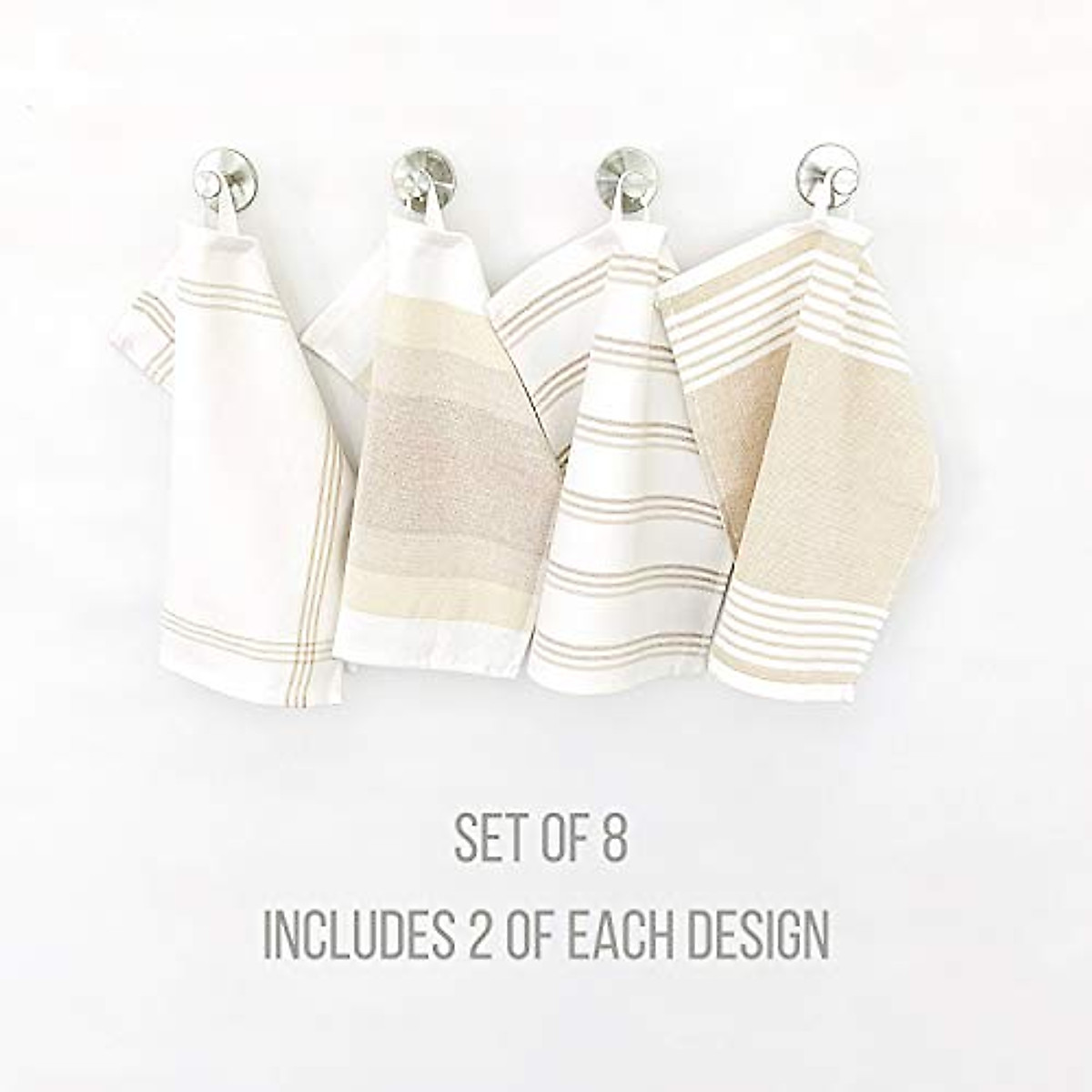 The Accented Co. Dish Cloths, Set of 8 - Absorbent, Fast Drying Dish Towels - Turkish Cotton with Hanging Loop (12x12 inches)(Beige Tan Brown)