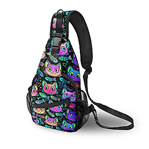 Cat Sling Bag Travel Crossbody Backpack Shoulder Pack Chest Hiking Daypack for Women Men with Strap Adjustable Lightweight Outdoor Walking Running Climbing