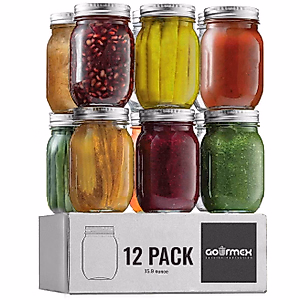 GOURMEX Glass Mason Jars With Lids | Sourdough Starter Jar, Vintage Kitchen Decorative Jars, Candle Jars | Glass Storage Jars Canning Supplies (16oz)