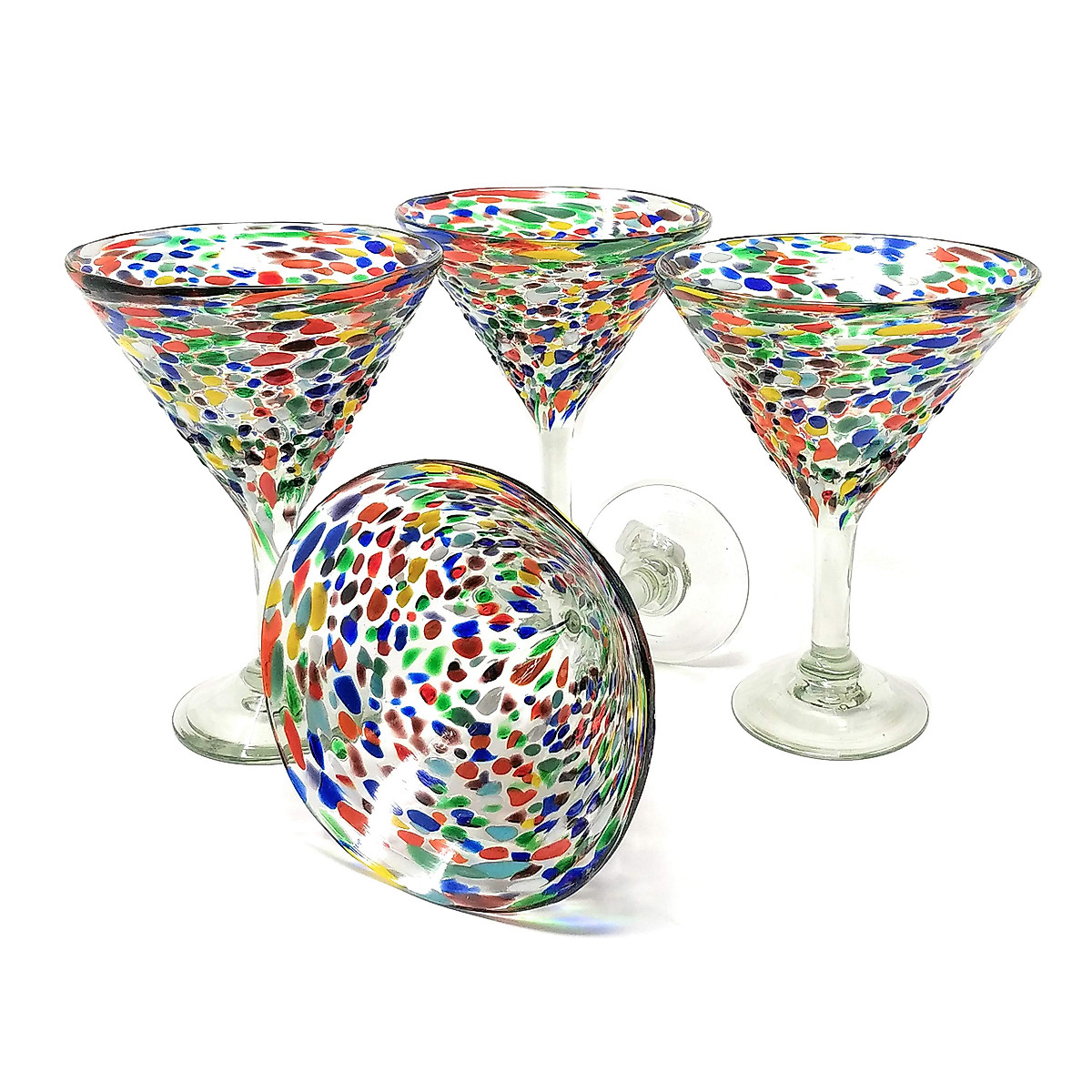 Mexican Hand Blown Glass – Set of 4 Hand Blown Modern Margarita Glasses - Confetti Rock (12 oz)