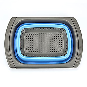 UPHTEH Over the Sink Collapsible Colander Kitchen Strainer Basket-Wash Vegetables and Fruits, Drain Cooked Pasta and Dry Dishes,6-Quart Capacity -Blue