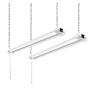ENATECLITE 2-Pack 4foot LED Shop Lights for Workshop, 84W/7000LM/5000K Garage Hanging Lights with Plug-in Power Cord, 4ft Shop Led Lights with Pull Chain Switch, ETL Listed for Workbench, Basement